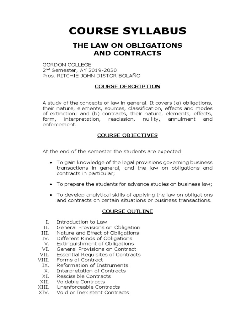 Oblicon Course Syllabus | PDF | Annulment | Void (Law)