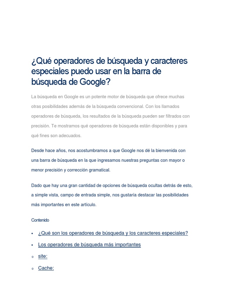 Qué Operadores de Búsqueda y Caracteres Especiales Puedo Usar en La ...