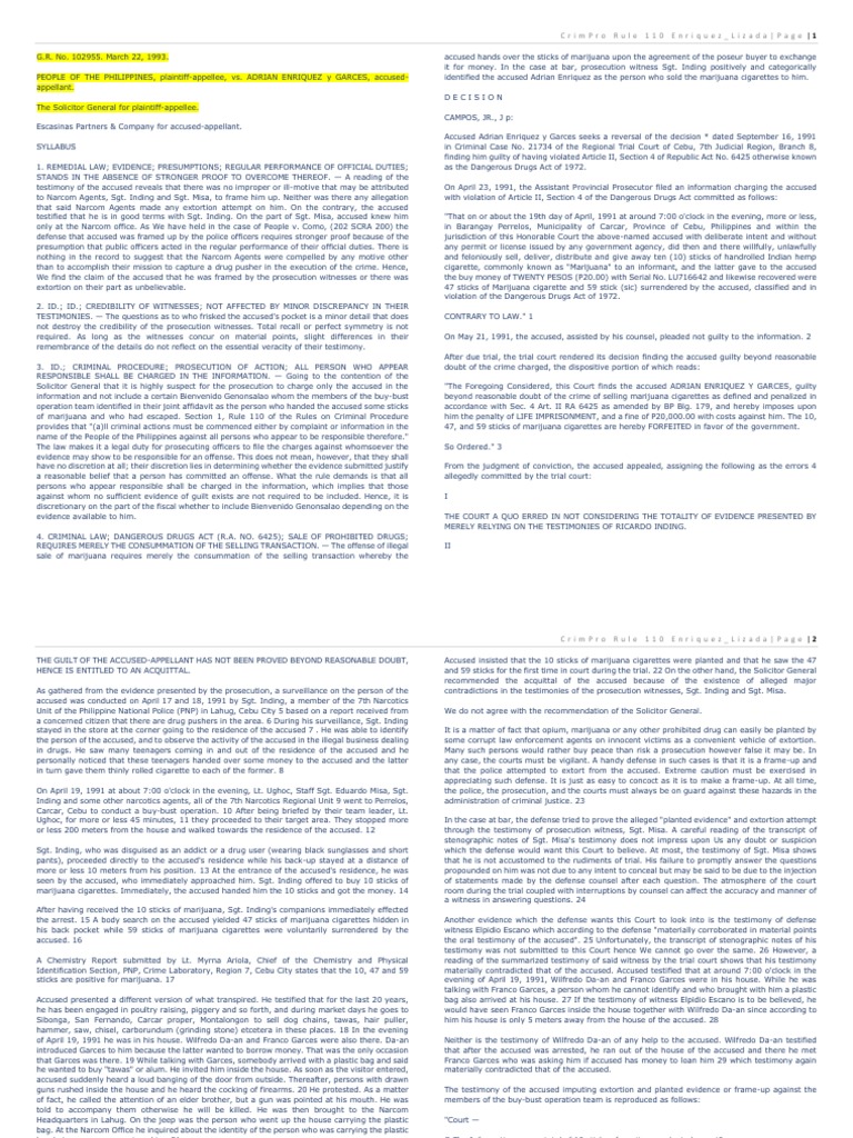 Feb 14 - Rule 110 - Enriquez - Lizada | PDF | Prosecutor | Crime & Violence