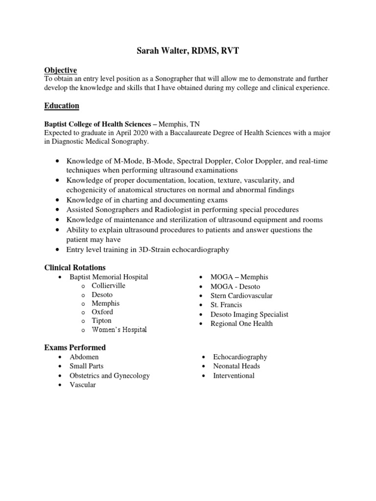 Sarah Walter - Resume | PDF | Medical Ultrasound | Multidimensional Signal Processing