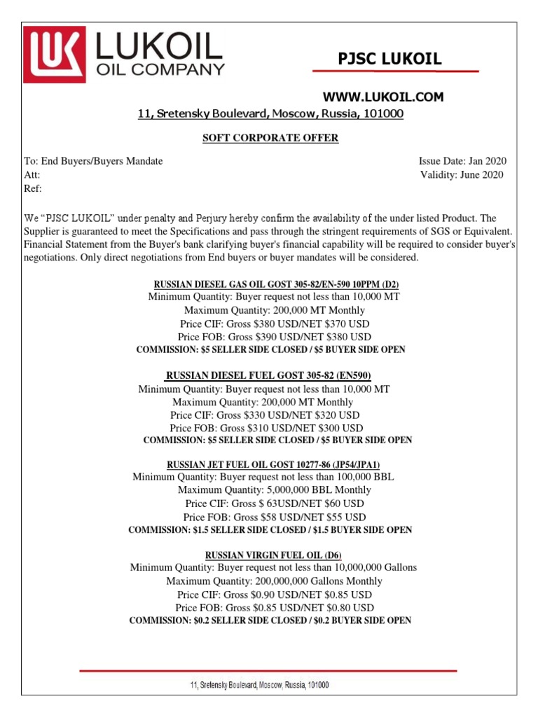 Official 2020 Sco For PJSC Lukoil | PDF | Letter Of Credit | Receipt