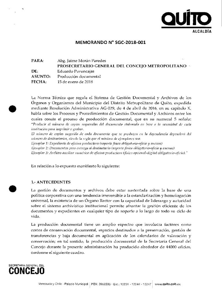 MEMORANDO No. SGC-2018-001 PDF | PDF | Conceptos legales | Gobierno