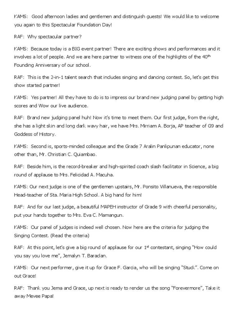 Singing and Dancing Script | PDF