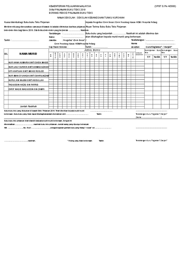 Borang G - SPBT Tahun 6 | PDF