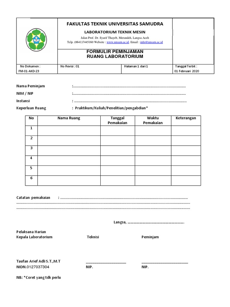 Form Peminjaman Ruang | PDF