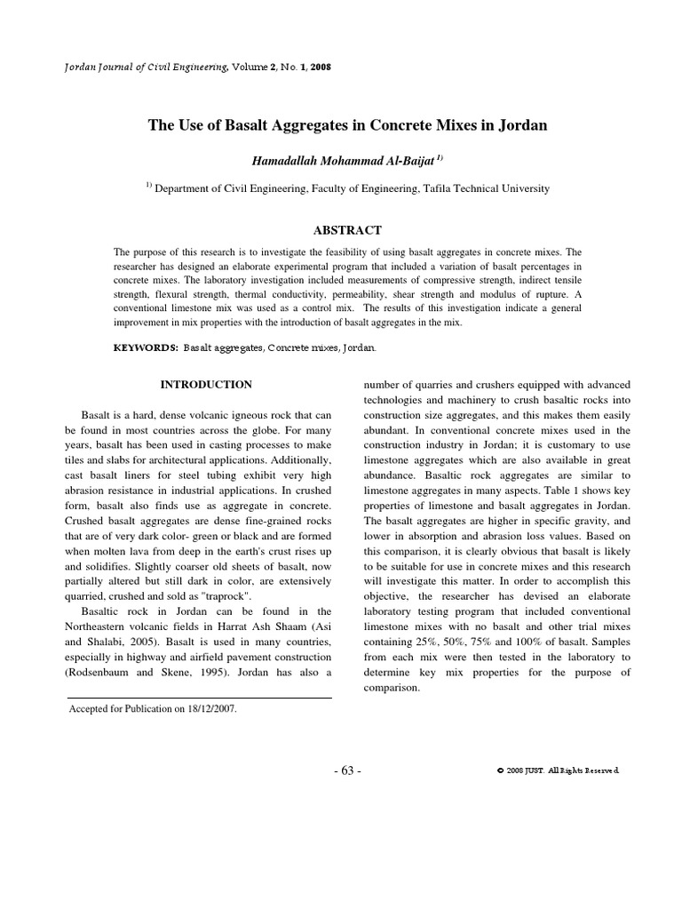 The Use of Basalt Aggregates in Concrete Mixes in Jordan PDF | PDF ...