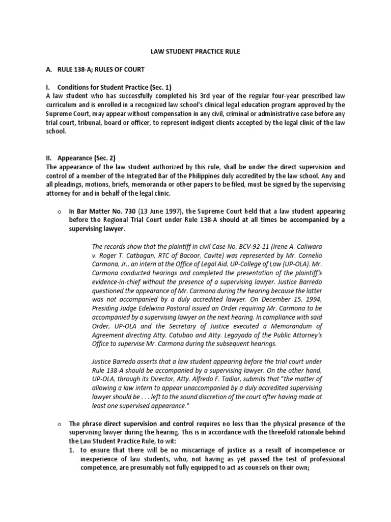Law Student Practice Rule - Rev | PDF | Practice Of Law | Lawyer