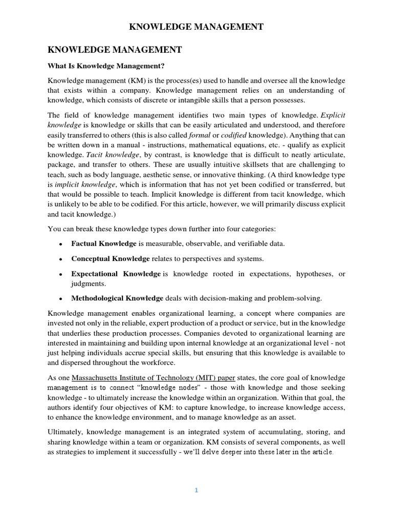 Knowledge Management | PDF | Tacit Knowledge | Knowledge Management