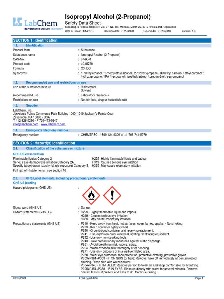Msds Ipa | PDF | Dangerous Goods | Firefighting