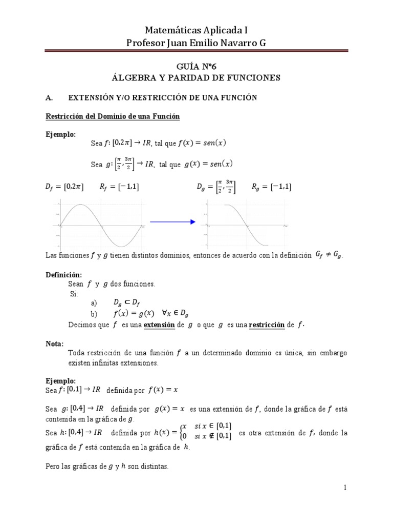 Guía N°6 - Simetrias y Algebra de Funciones PDF | PDF | Función (Matemáticas) | Conjunto ...