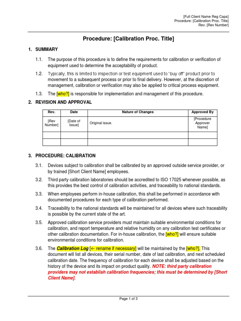 Procedure - Calibration | PDF | Calibration | Verification And Validation