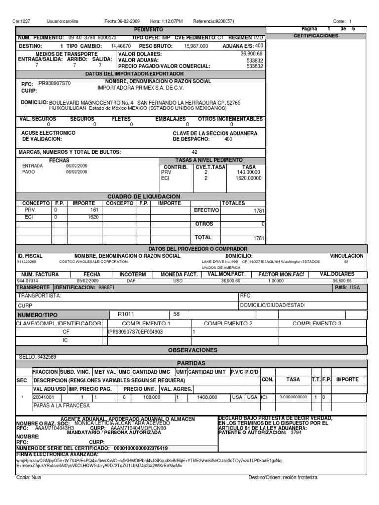 Cuadro de Liquidacion: R1011 58 Clave/Compl - Identificador Complemento 1 Complemento 2 ...
