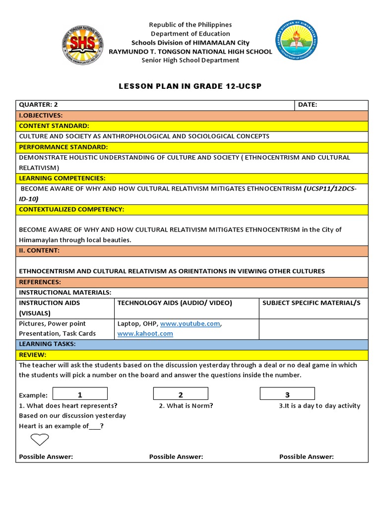 Lesson Plan Ucsp-1st | PDF | Relativism | Lesson Plan