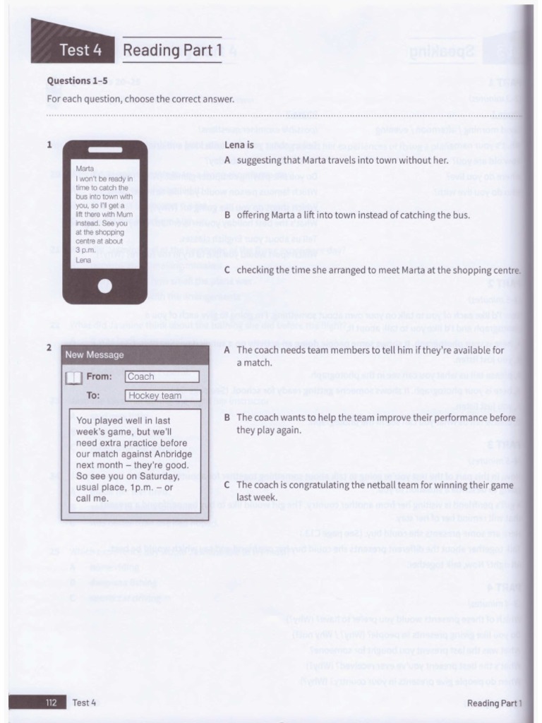 Pet-For-Schools-Trainer-1-Test 4 Reading Writing | PDF