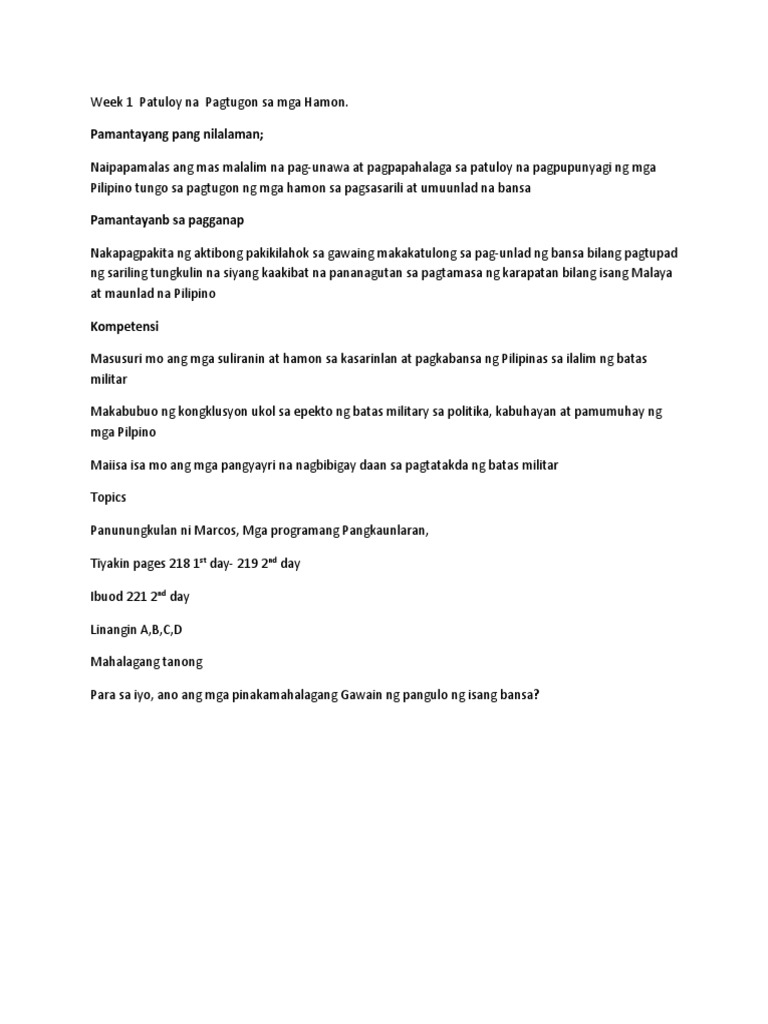 Week 1 Patuloy Na Pagtugon Sa Mga Hamon | PDF