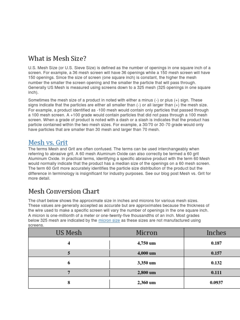 What Is Mesh Size | PDF | Nature