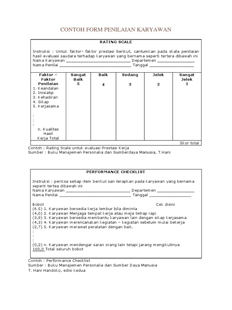 Contoh Form Penilaian Karyawan | PDF