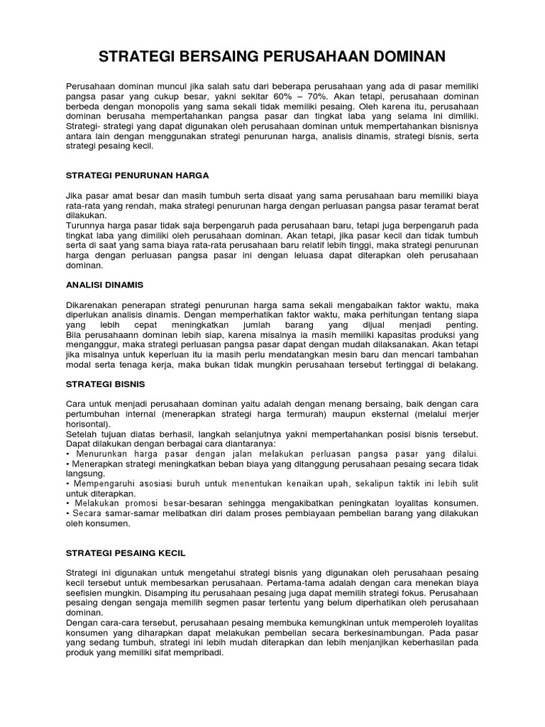 Strategi Bersaing Perusahaan Dominan | PDF