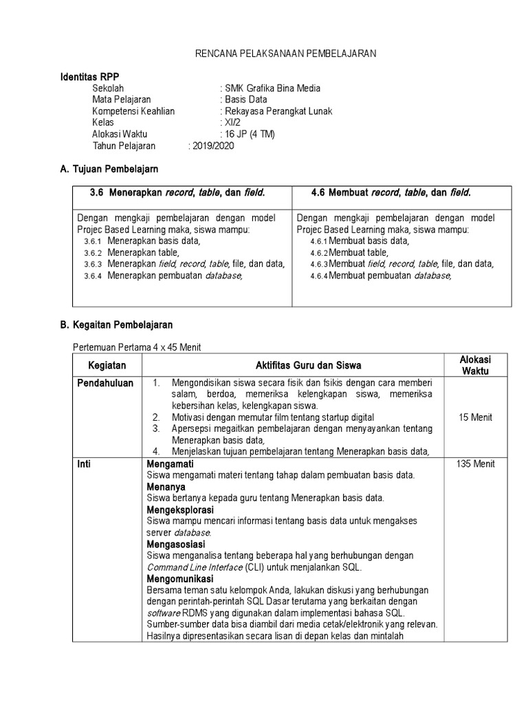 RPP Basis Data 1 | PDF | Karier & Perkembangan | Komputer