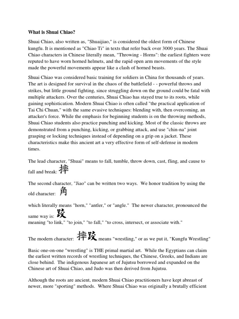 What Is Shuai Chiao | PDF | Chinese Martial Arts | Combat Sports