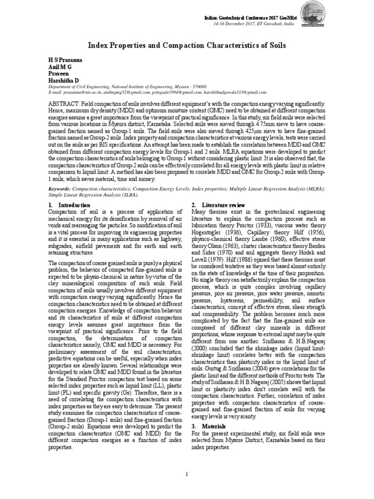 Index Properties and Compaction Characteristics of Soils | PDF | Soil | Materials