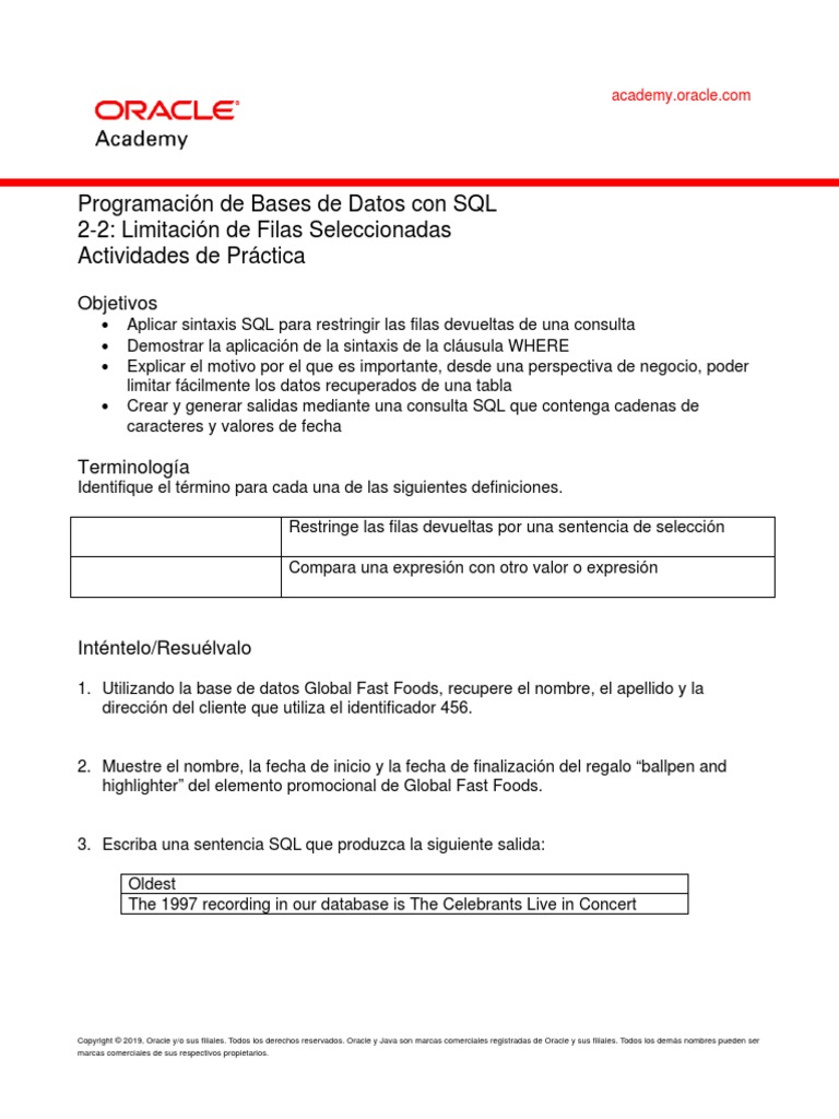 DP 2 2 Practice Esp | PDF | SQL | Software de gestión de datos