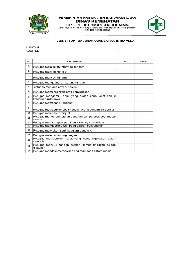 Ceklist Sop Pemasangan Infus | PDF