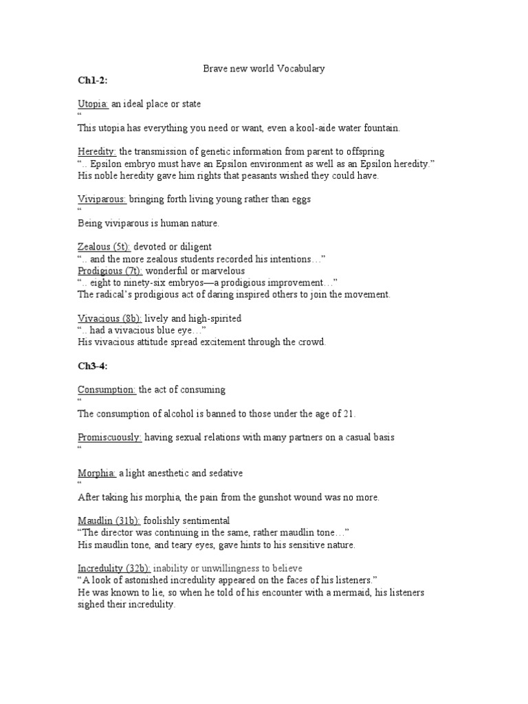 Brave New World Vocabulary | PDF