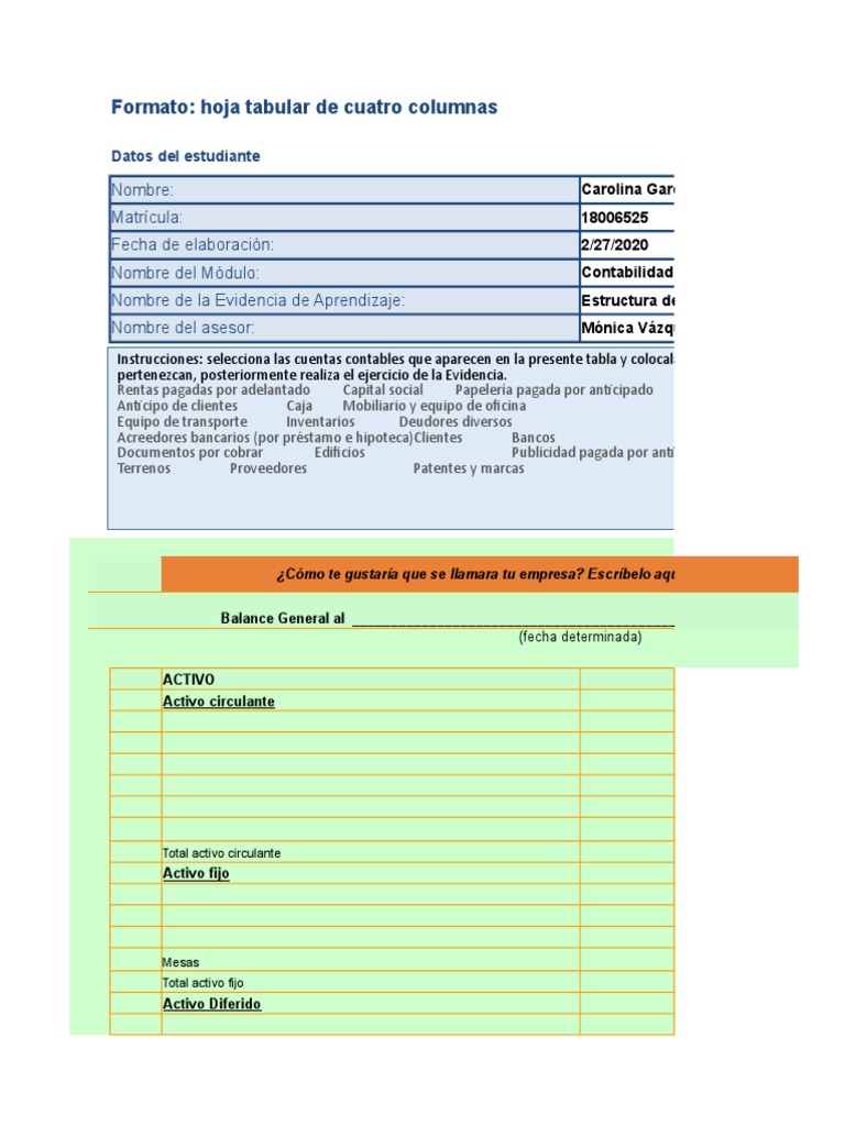 CF U2 EA4 Formato Act Jun2019 | PDF | Hoja de balance | Contabilidad