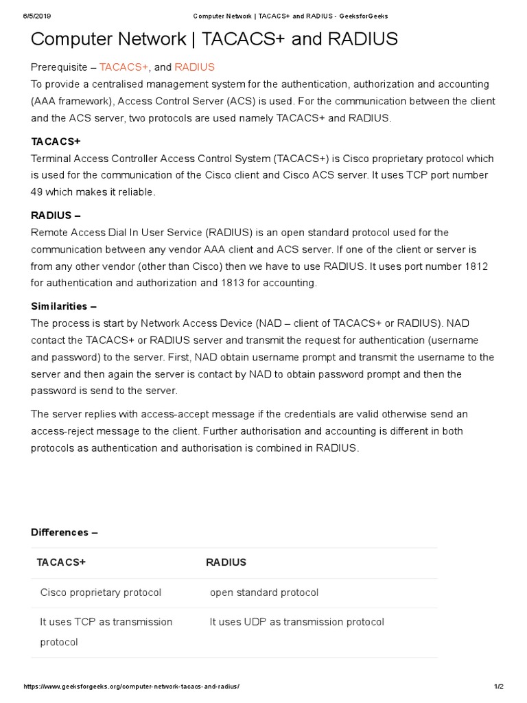 TACACS Vs RADIUS - New | PDF | Radius | Internet Protocols