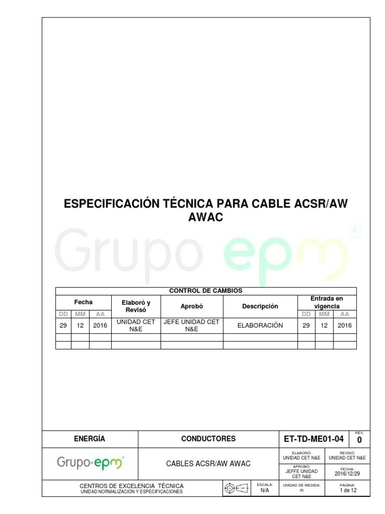 Especificación Técnica Cables ACSR/AW | PDF | Aluminio | Calibración