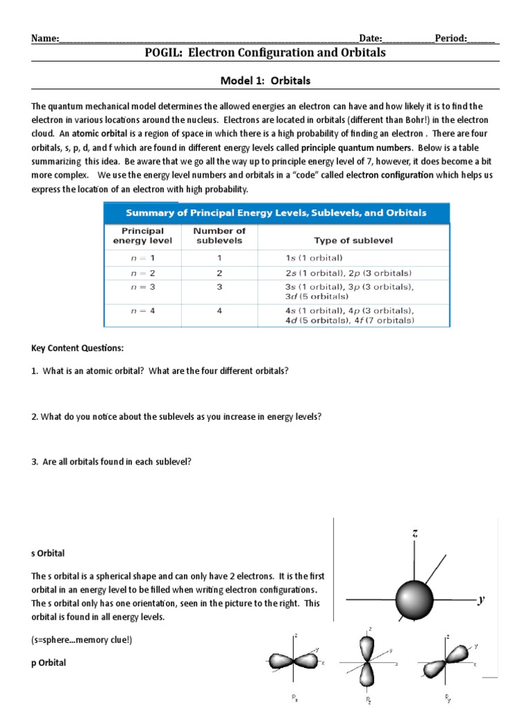 POGIL Electron Configuration and Orbitals | PDF | Atomic Orbital | Electron Configuration