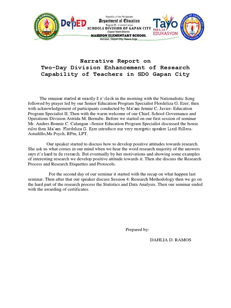 Narrative Report RESEARCH | PDF