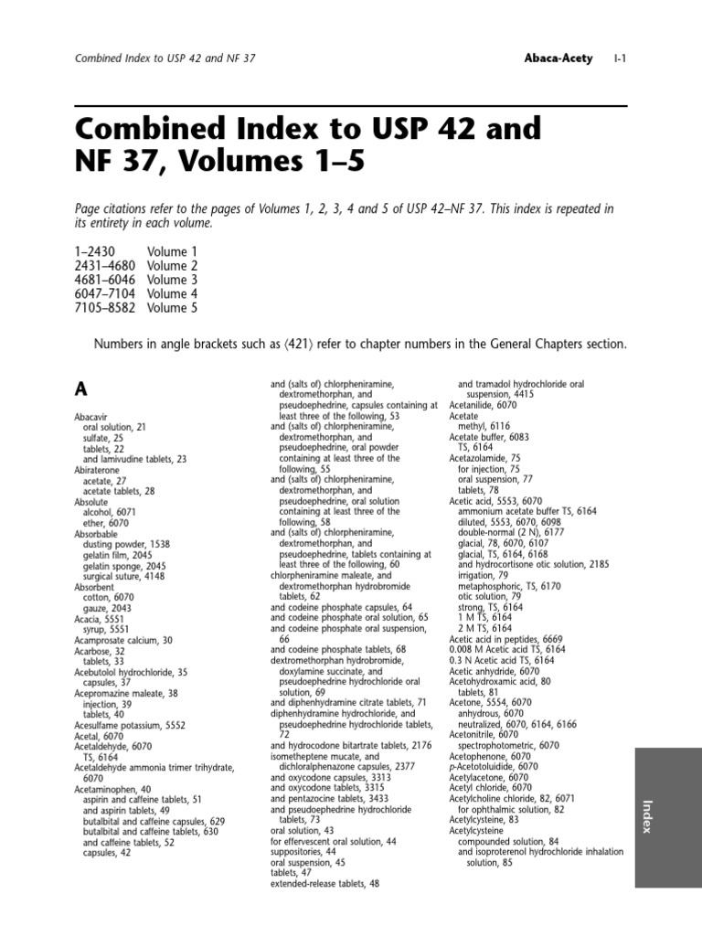 USP 42 and NF 37 Combined Index | PDF | Tablet (Pharmacy) | Potassium