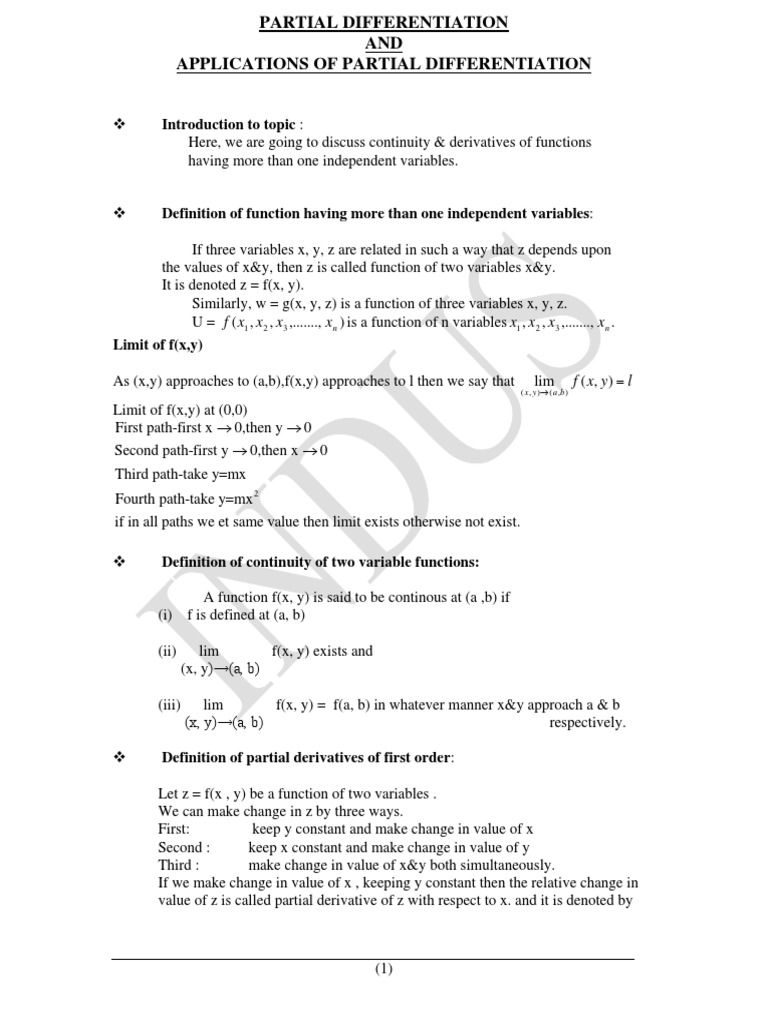 Partial Differentiation And Applications Pdf Maxima And Minima Rates