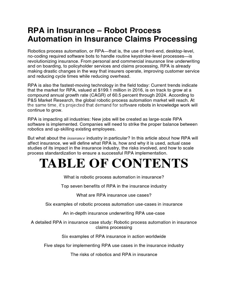 RPA in Insurance | PDF