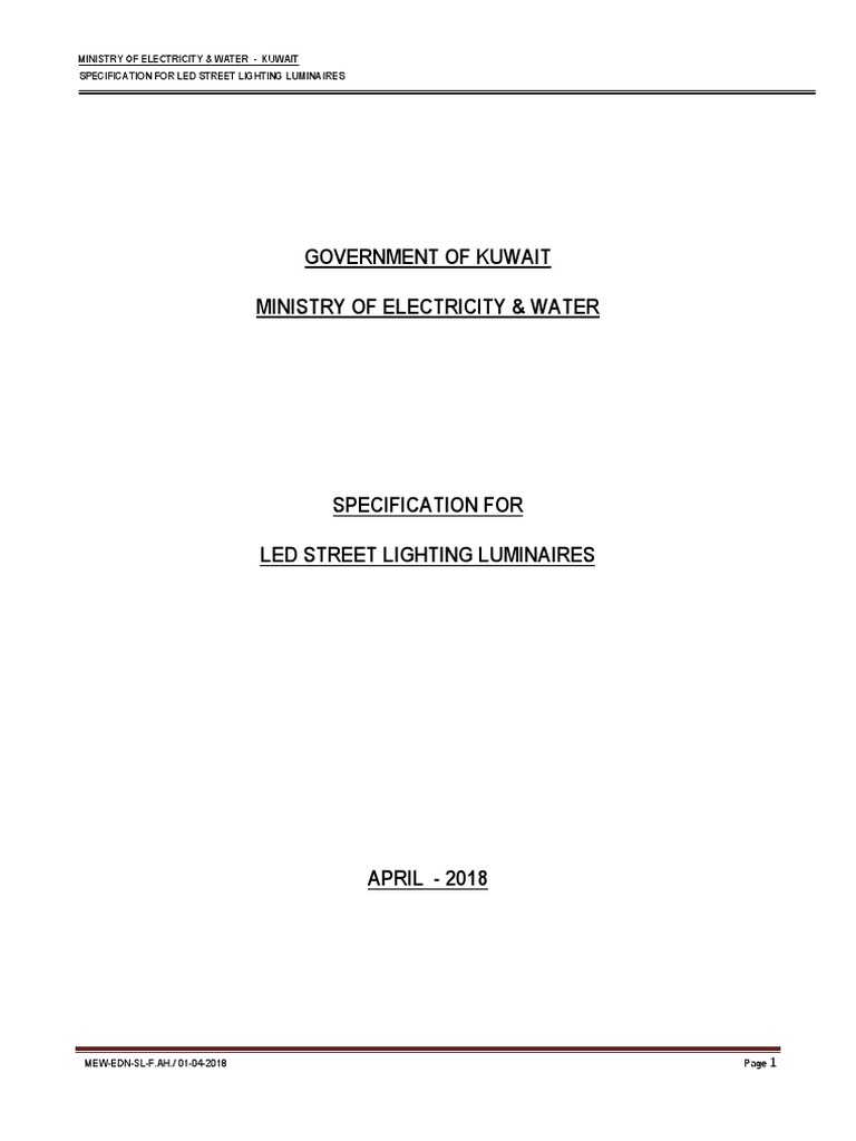 MEW Specification For LED Street Lighting Luminaires - April 2018 | PDF ...