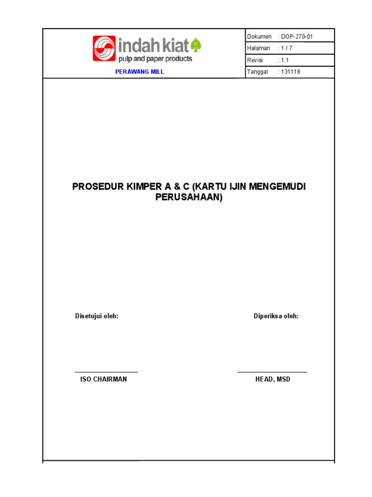 Prosedur KIMPER di Perawang Mill | PDF | Teknologi & Rekayasa