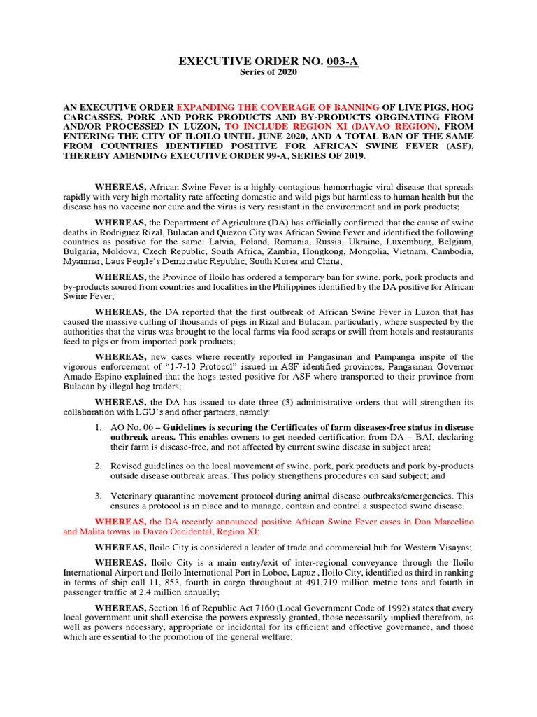Expanded Ban on Pork Products in Iloilo | PDF | Animals And Humans ...