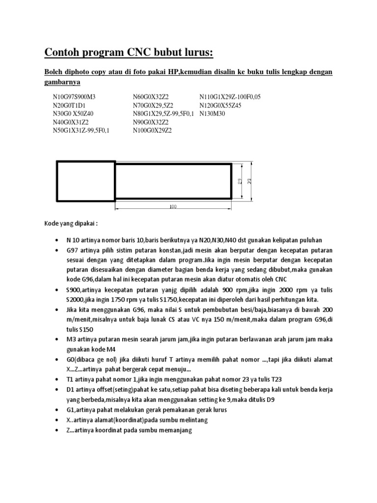 Program CNC Bubut Lurus: Panduan dan Contoh | PDF | Griya & Taman