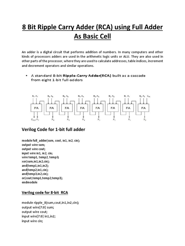 8 Bit Ripple Carry Adder | PDF | Computers | Technology & Engineering