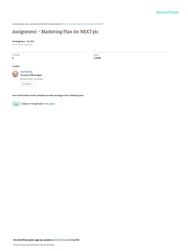 Assignment - Marketing Plan For NEXT PLC | PDF | Market Segmentation ...