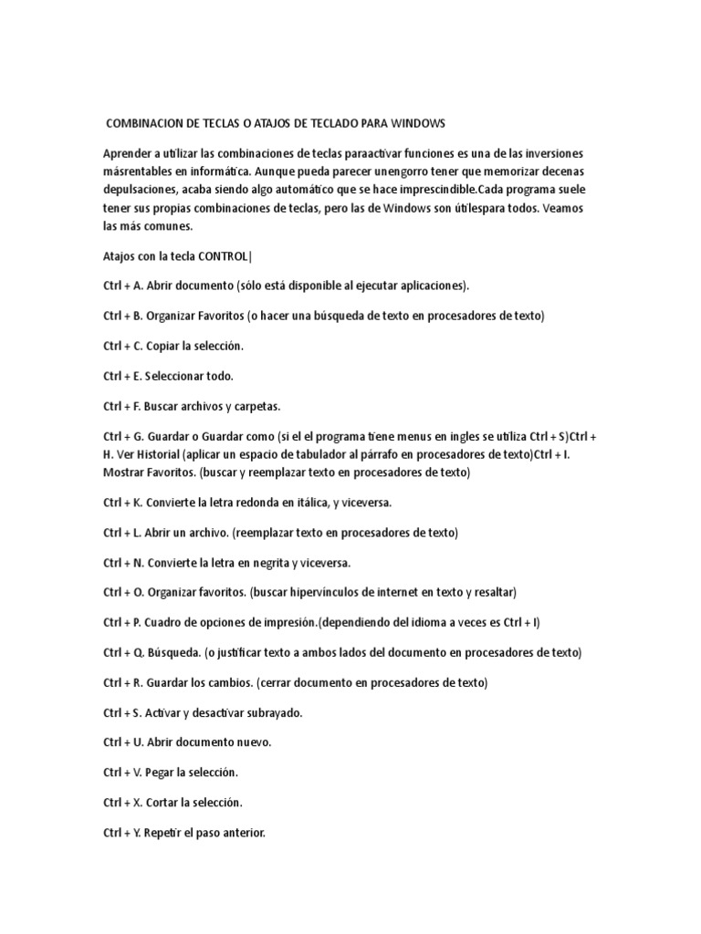 Combinacion de Las Teclas CTRL y ALT | PDF | Menú (Computación ...