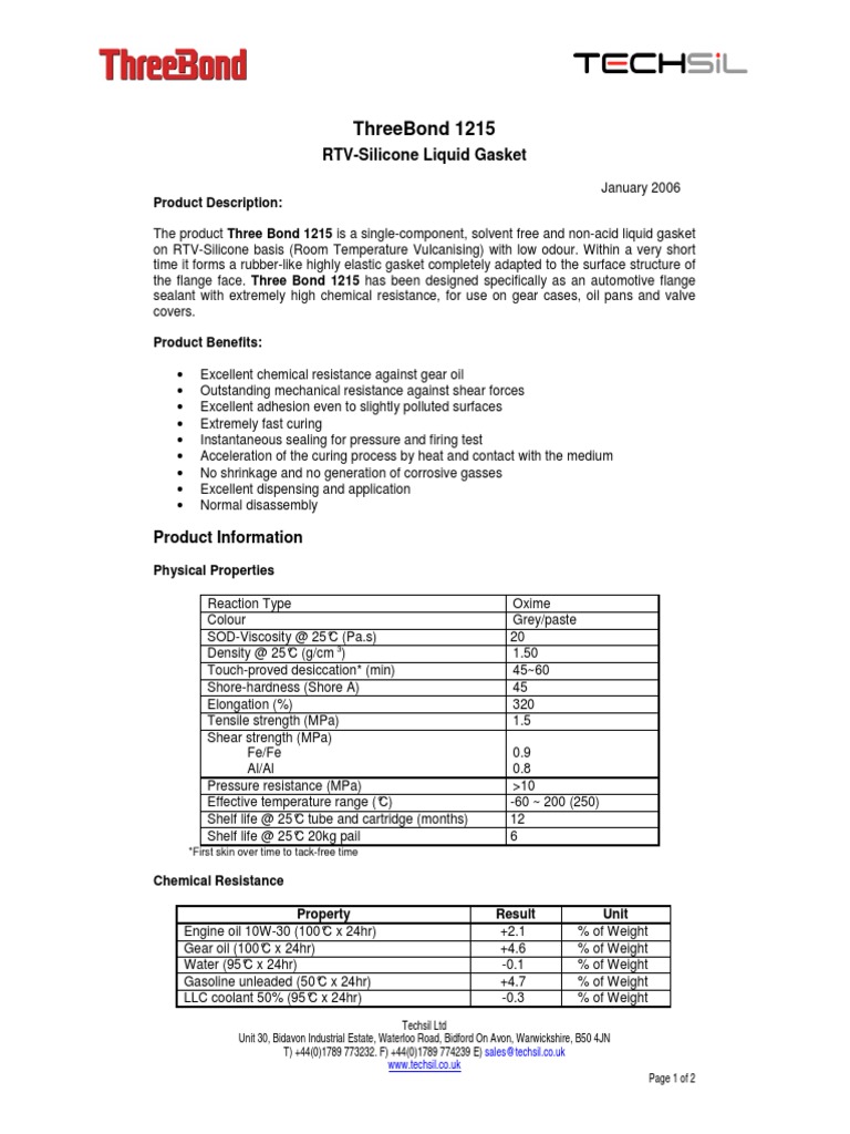 ThreeBond 1215 RTV Silicone Gasket Guide | PDF