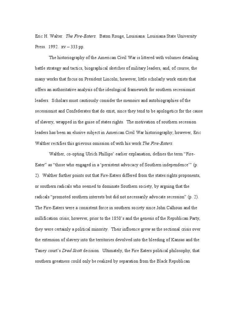 Book Review: The Fire Eaters | PDF | Secession In The United States ...