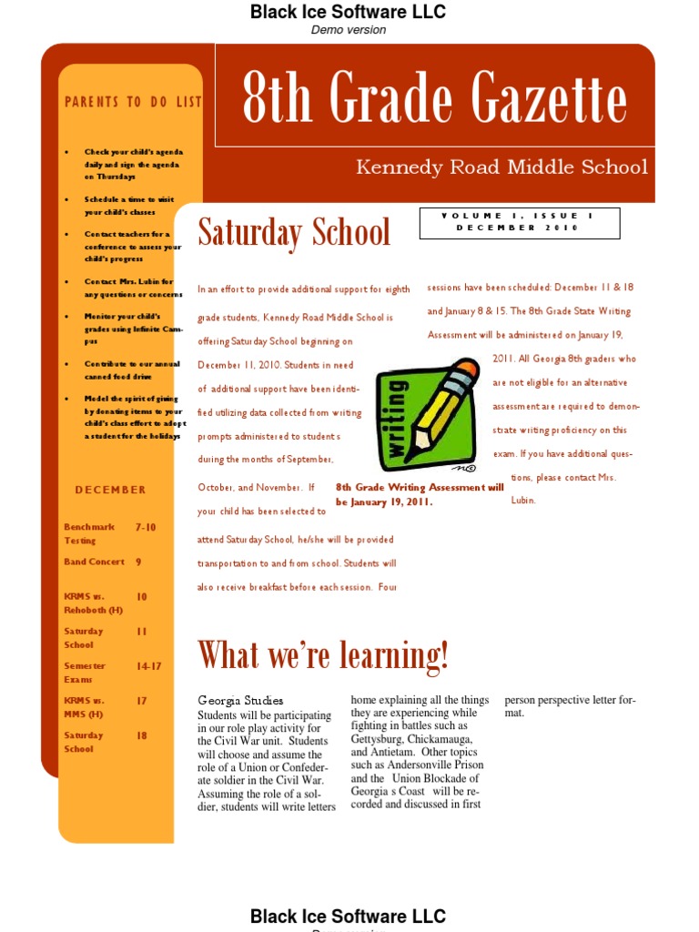 8th Grade Newsletter 01 | PDF | Test (Assessment) | Cognition