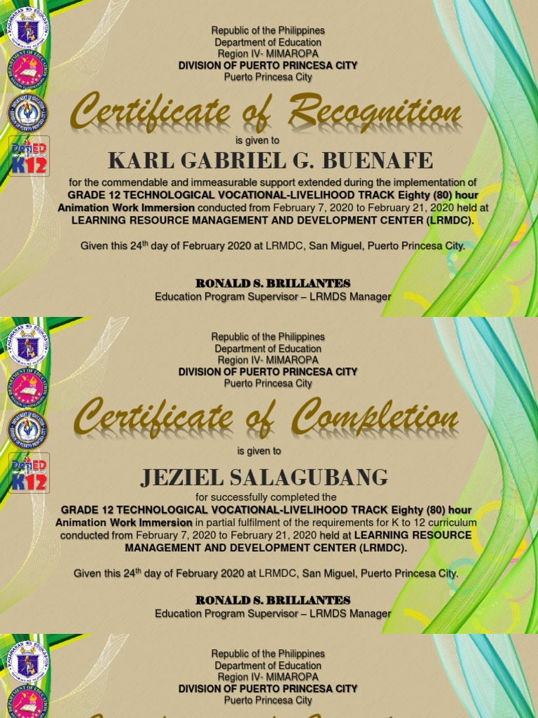 TVL - Cert of Recog | PDF