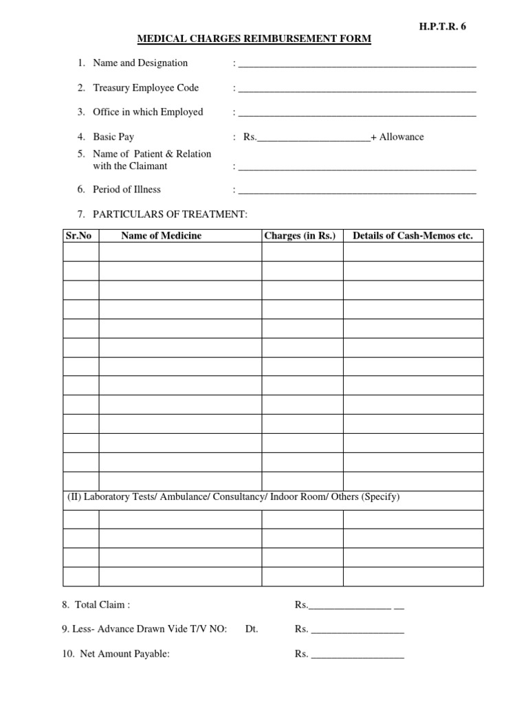 Reimbursement Form HPTR 6 | PDF