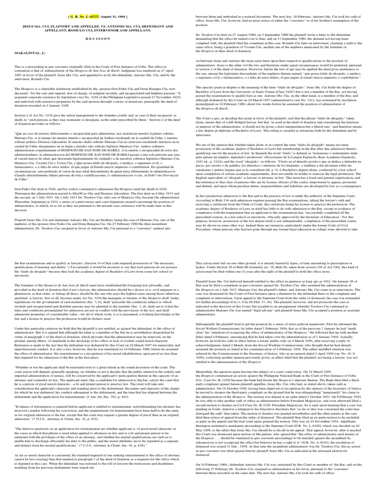 (G. R. No. L-18727, August 31, 1964) CUI VS CUI | PDF