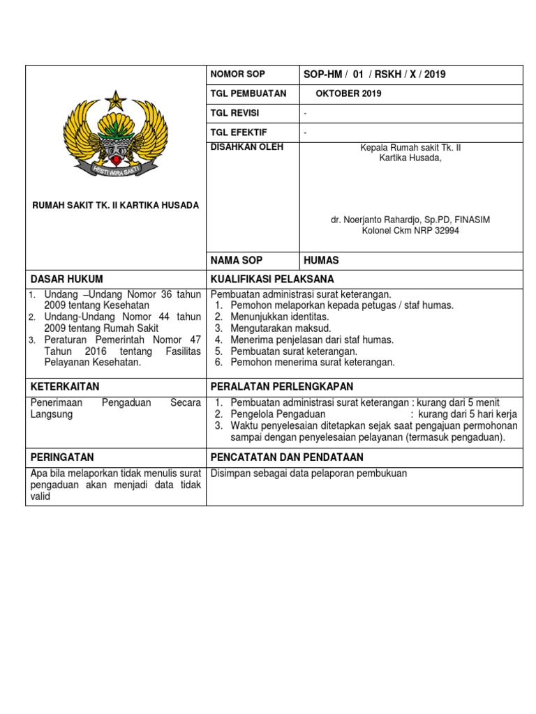 Sop Humas - 01 | PDF